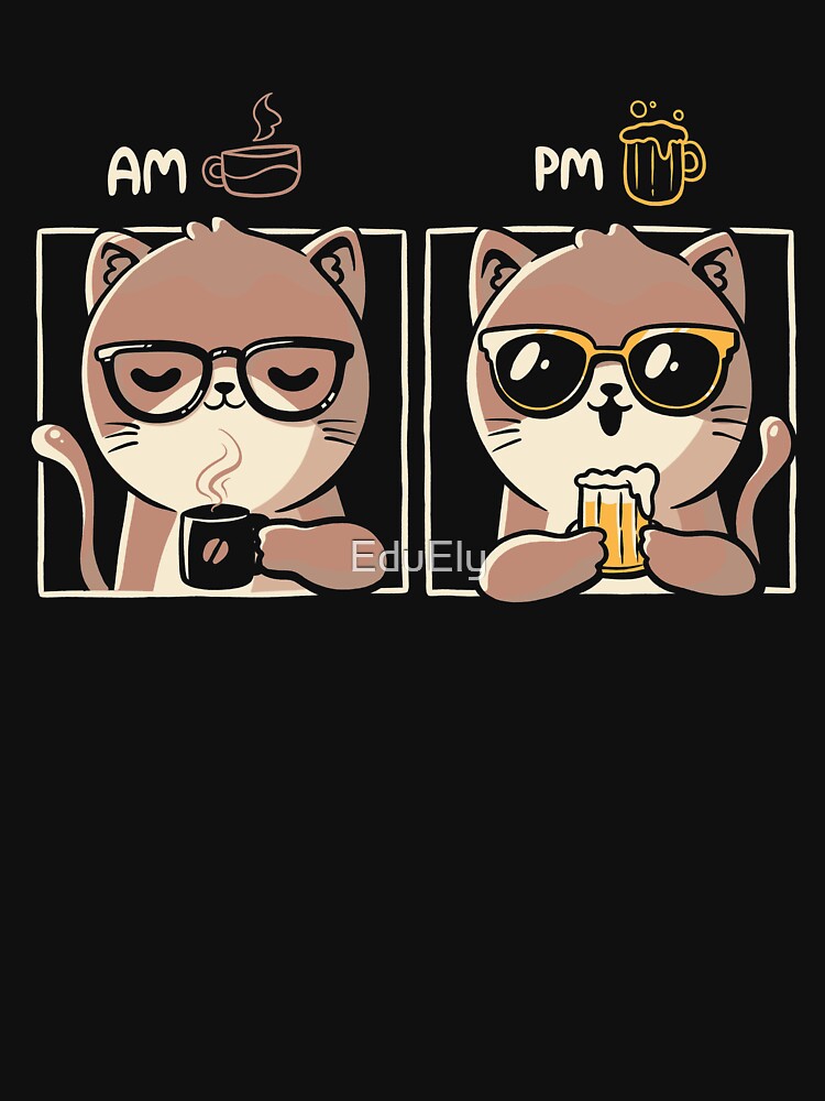 "AM PM - Cute Cat Coffee Beer Gift " T-shirt for Sale by EduEly ...