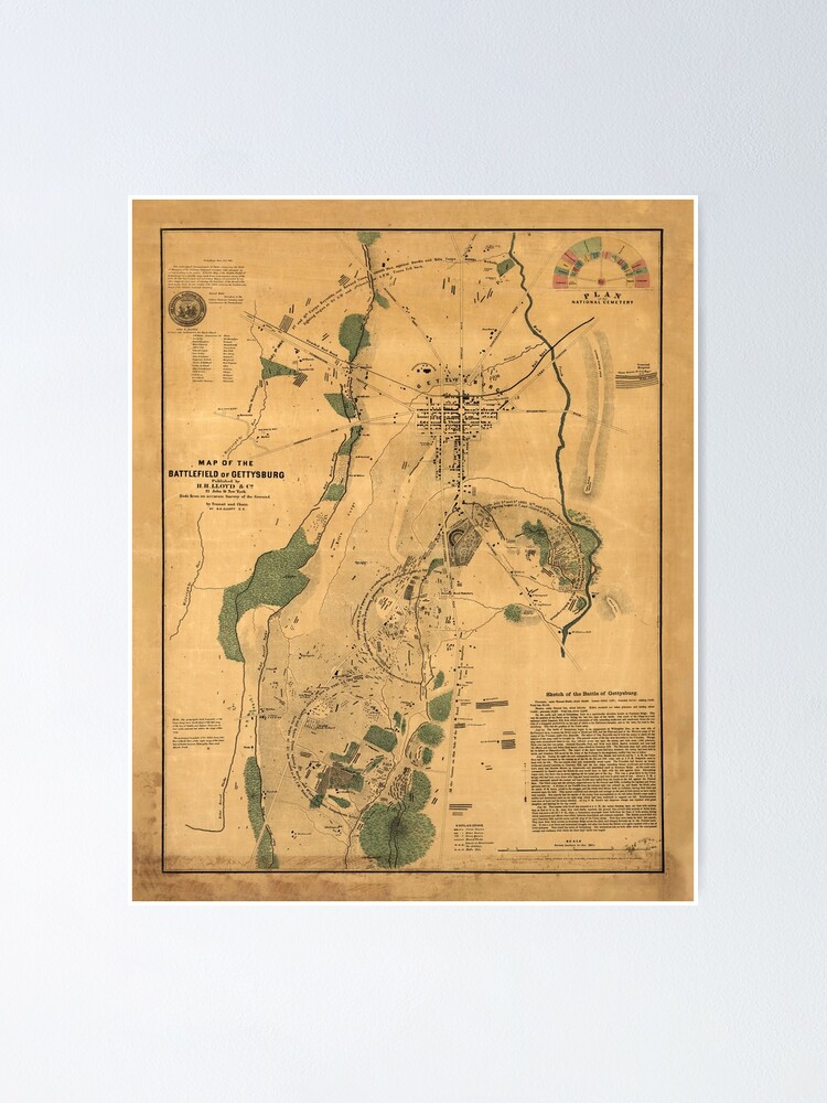 "Vintage Battle of Gettysburg Map (1864)" Poster by BravuraMedia ...