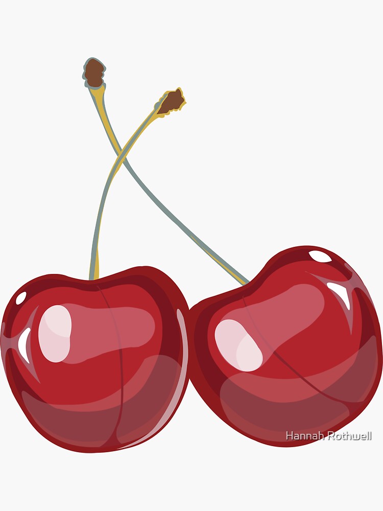 "Red Cherry Fruit Realistic Cartoon" Sticker for Sale by Hannah ...
