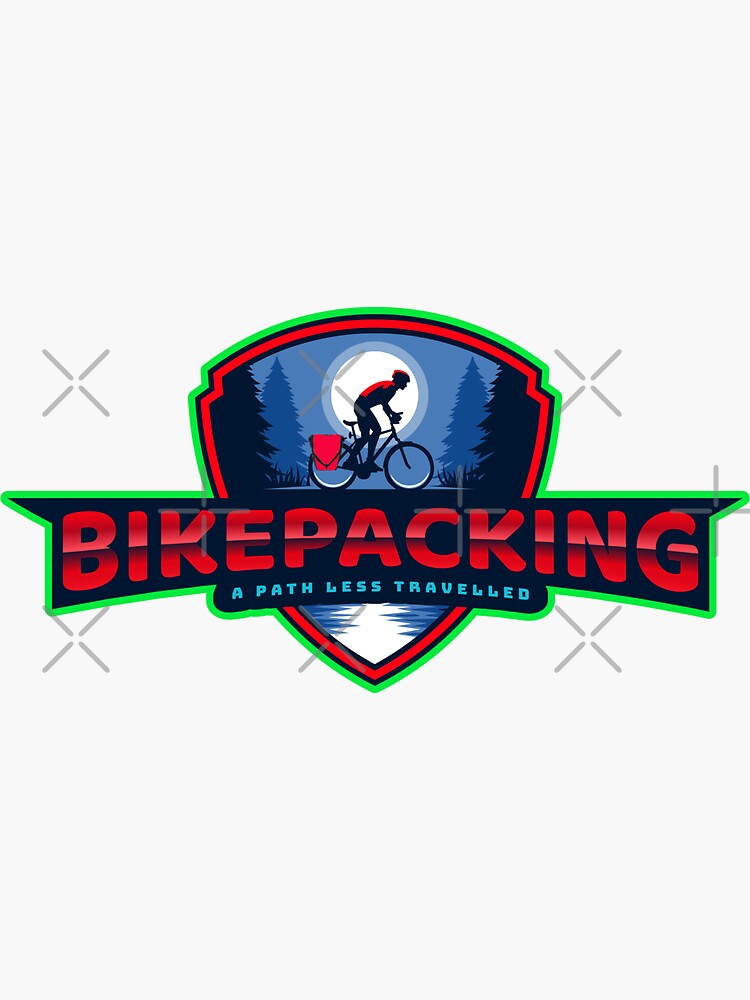 "Bikepacking A Path Less Travelled" Sticker by BikeBoomer | Redbubble