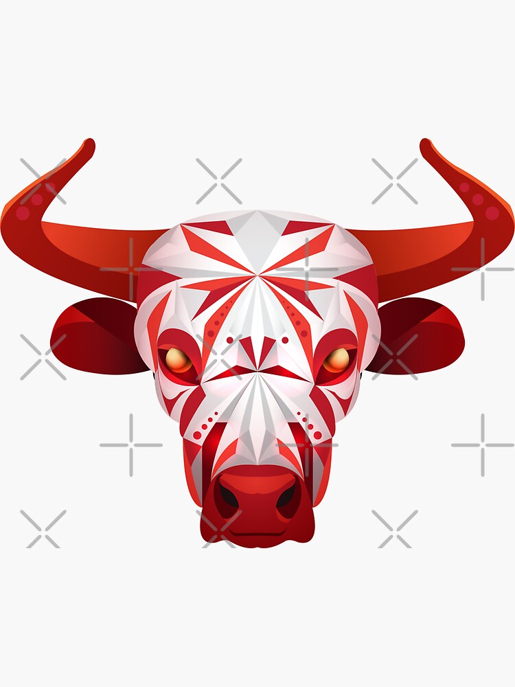 "Red ox head with horns design" Sticker by kaedeezign | Redbubble