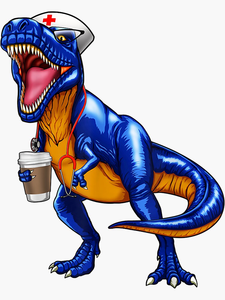 "Nursesaurus T rex Coffee Nurse Saurus Dinosaur Gif" Sticker for Sale ...