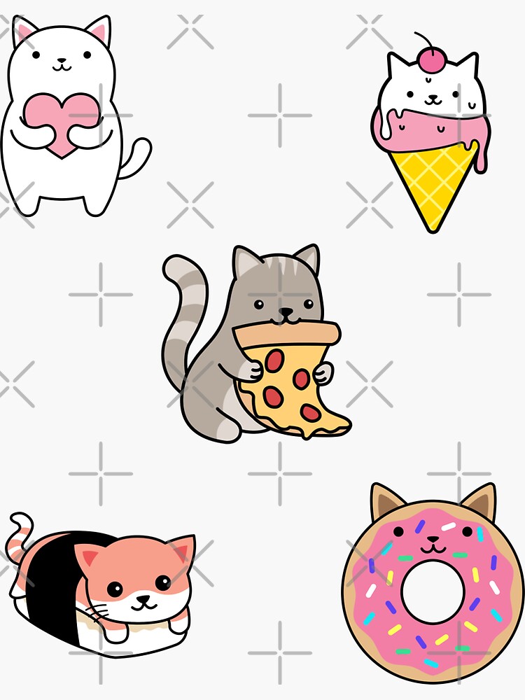 "Cute cat with food sticker pack and pattern" Sticker for Sale by ...