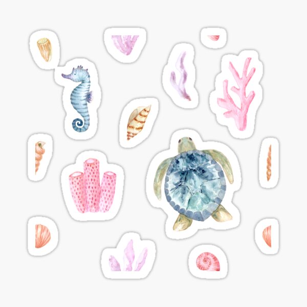 "Watercolour Underwater Sea Life / Turtle, Seahorse, Shells, Corals ...