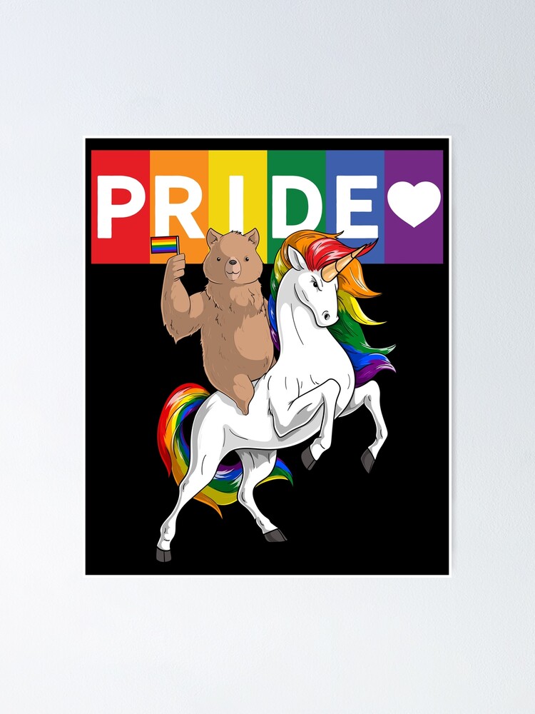 Póster «Orgullo gay LGBT oso pardo montando unicornio arcoiris» de ...