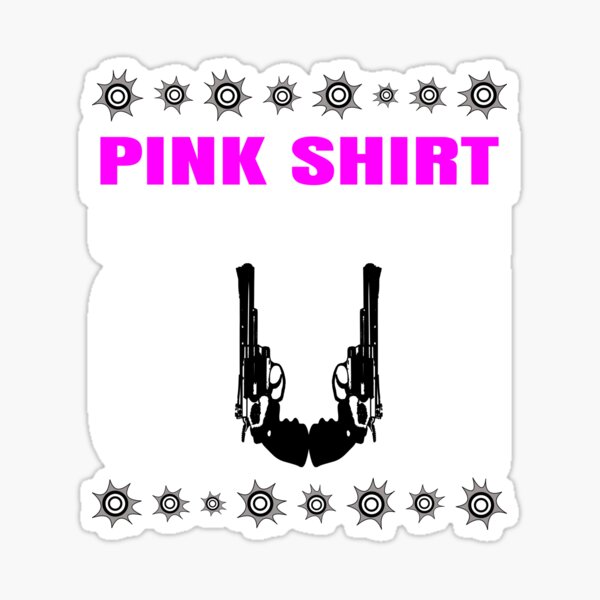 "Pink shirt guy with gun" Sticker by SaliMaliki | Redbubble