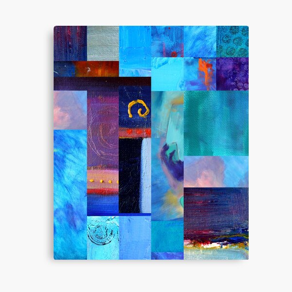 "Classic Blue Collage Abstract Painting Art" Canvas Print for Sale by ...