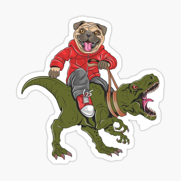 "Pug Dog Riding a T-Rex Dinosaur " Sticker for Sale by masterbones ...