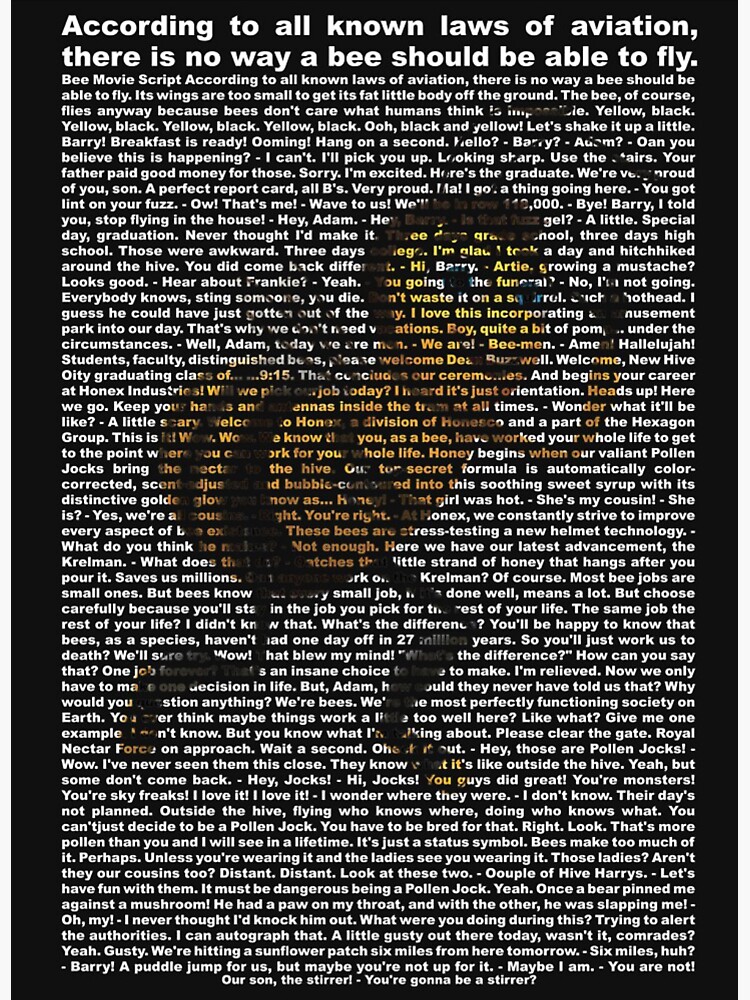 "Bee movie script" Sticker for Sale by itsjyllian | Redbubble