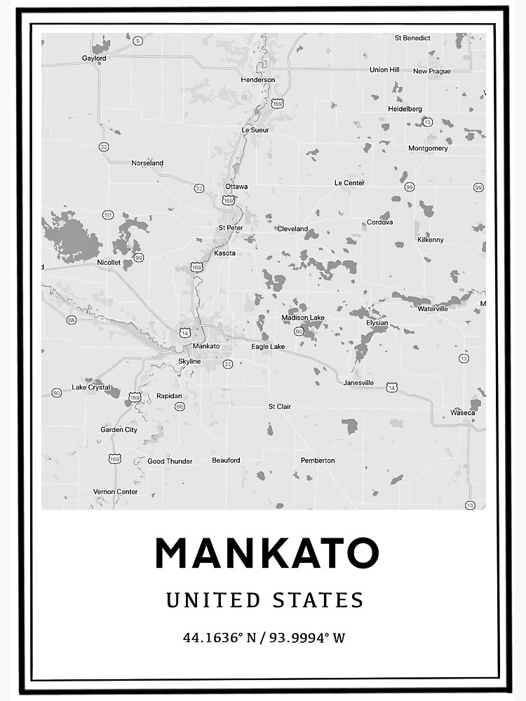 "Mankato Minnesota Map and coordinates " Sticker for Sale by ...