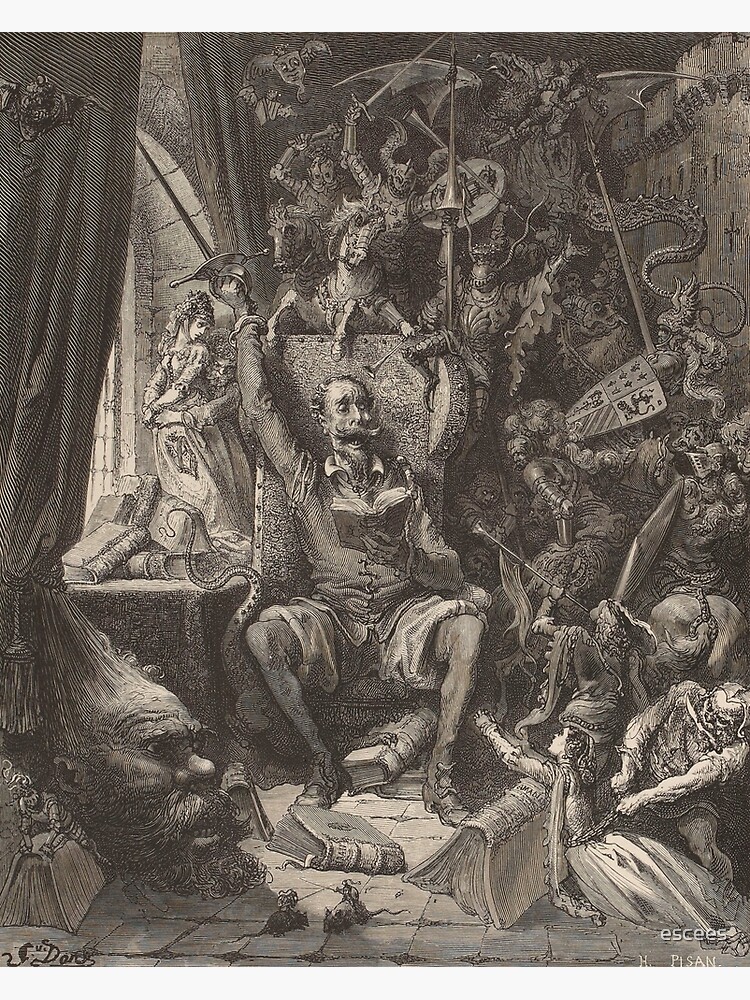 Don Quixote reading chivalric romances knight-errant chivalry Cervantes ...