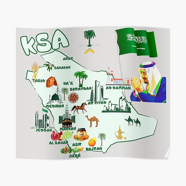 "Kingdom of Saudi Arabia Map tourist attractions cities flag the King ...