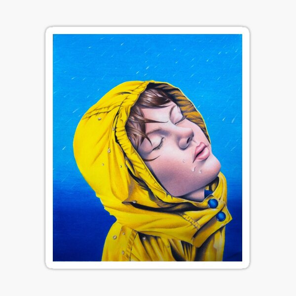 "Boy in raincoat" Sticker by elizabethk-art | Redbubble