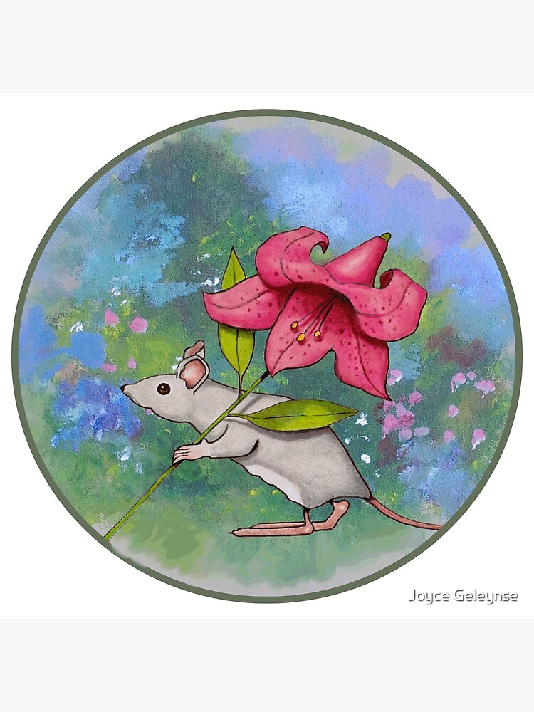 "Cute Mouse With Pink Lily Flower, Illustration, Garden" Poster for ...