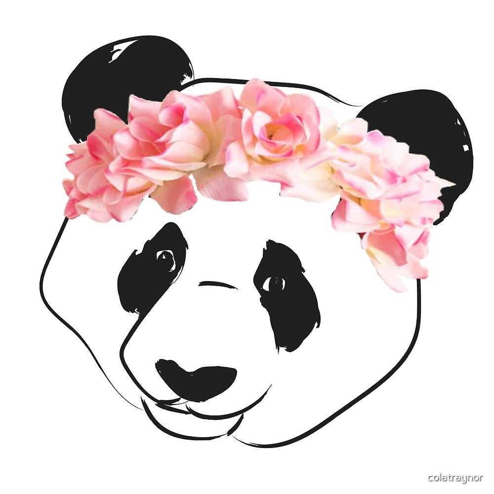 "Panda Drawing with Pink Flower Crown" by colatraynor | Redbubble