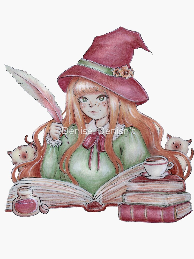 "Cute witch writing a book - Cottagecore witch" Sticker for Sale by ...