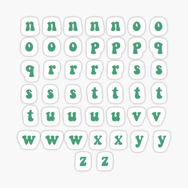 "n-z green lowercase letter pack" Sticker by scissorsdesigns | Redbubble