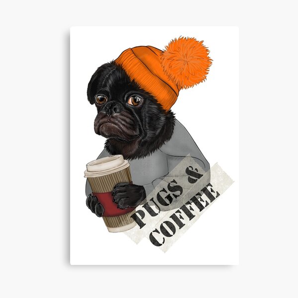 "Pugs and coffee, Pug print" Canvas Print for Sale by daria-france ...