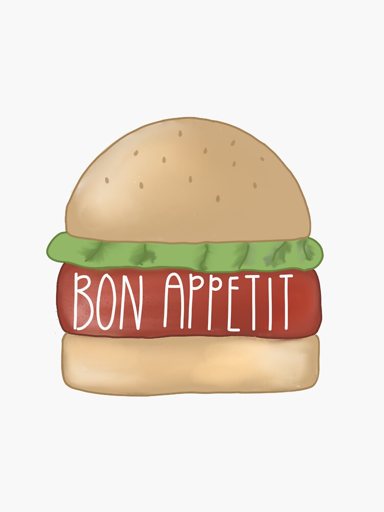 "bon appetit burger cartoon" Sticker for Sale by libbymercer | Redbubble