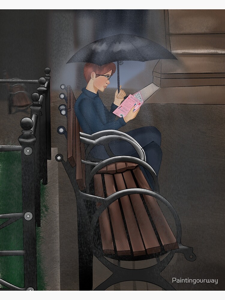 "Neil reading in the rain" Poster by Paintingourway | Redbubble