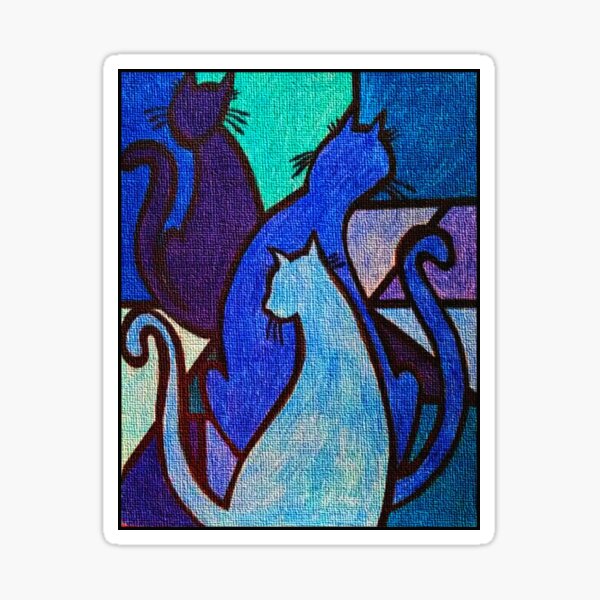 "Three Blue Cats" Sticker for Sale by PaniaBrown | Redbubble