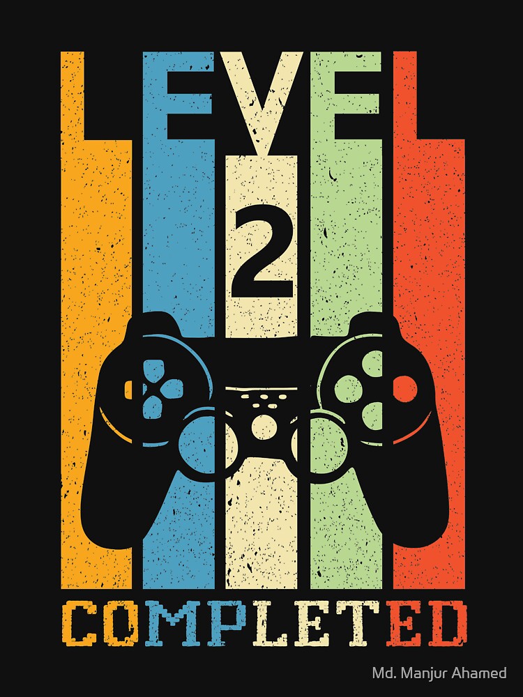 "Level 2 Completed Vintage Video Gamer Funny 2nd Birthday 2nd Wedding ...