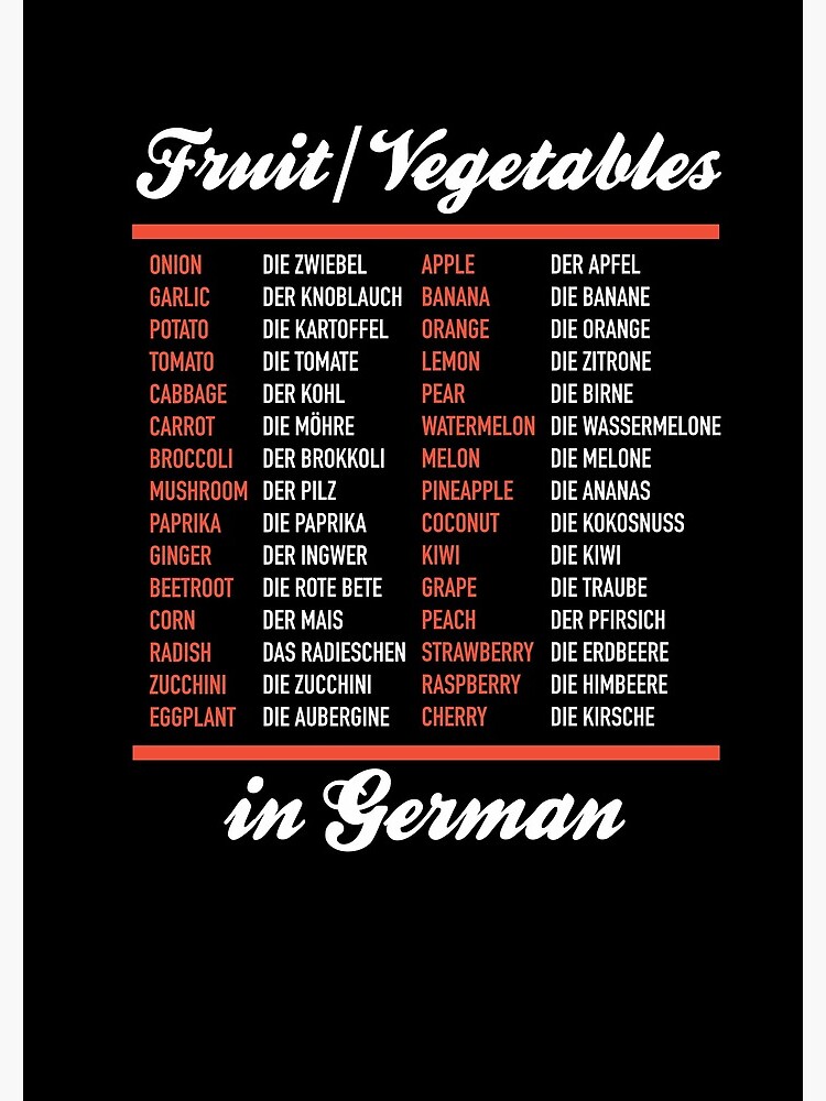 "Fruit and Vegetables In German - German Language Cheatsheet" Spiral ...