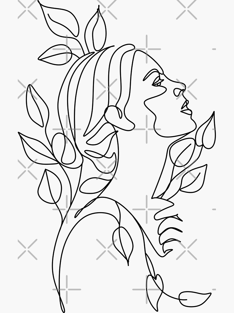"Woman nature line drawing." Sticker for Sale by OneLinePrint | Redbubble