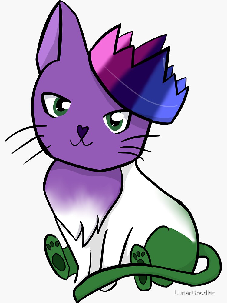 "Genderqueer Omnisexual Pride Cat" Sticker by LunarDoodles | Redbubble
