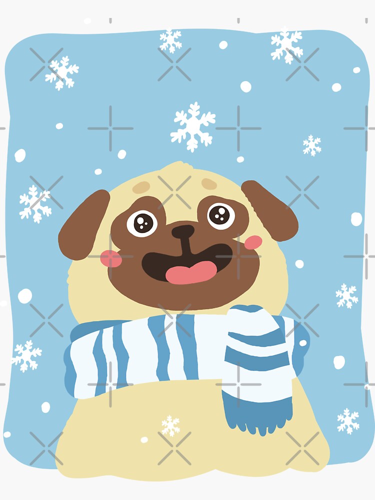 "Cute Pug Christmas Winter Design" Sticker by imageren | Redbubble