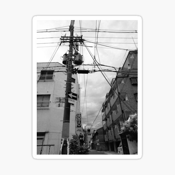 "Black and White City Wires in Osaka" Sticker for Sale by hockeng ...