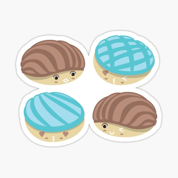 "Kawaii Mexican conchas // white background blue and brown pan dulce ...