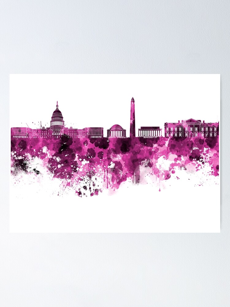 "Washington DC-Skyline im rosa Aquarell auf weißem Hintergrund" Poster ...