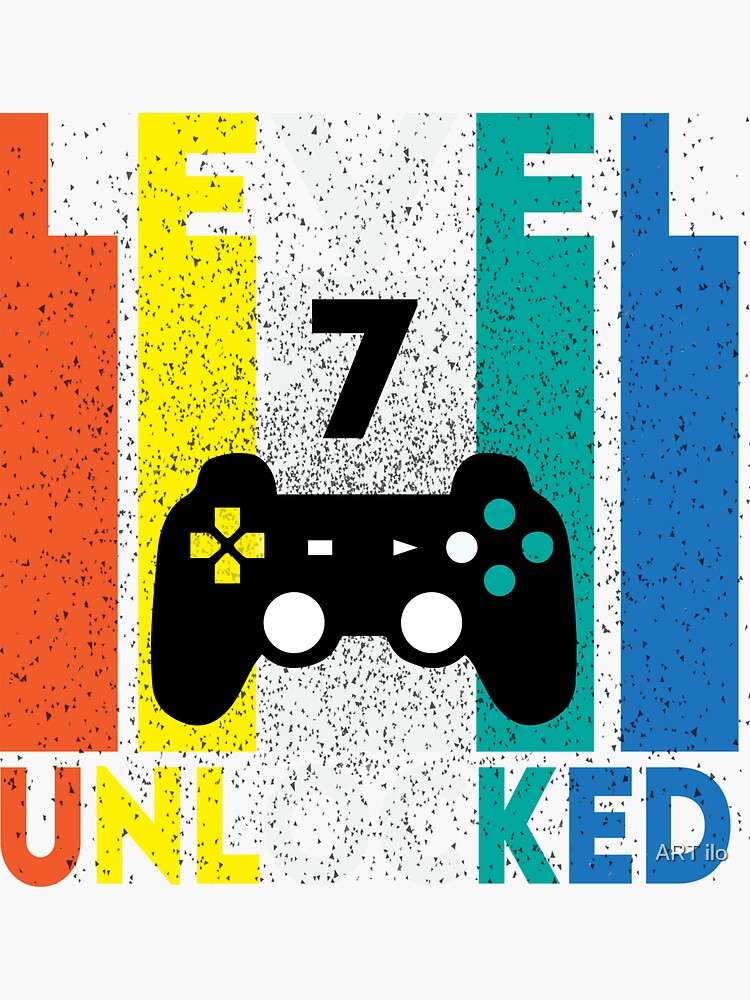 "Kids Level 7 Unlocked Funny Video Gamer 7th Birthday" Sticker for Sale ...
