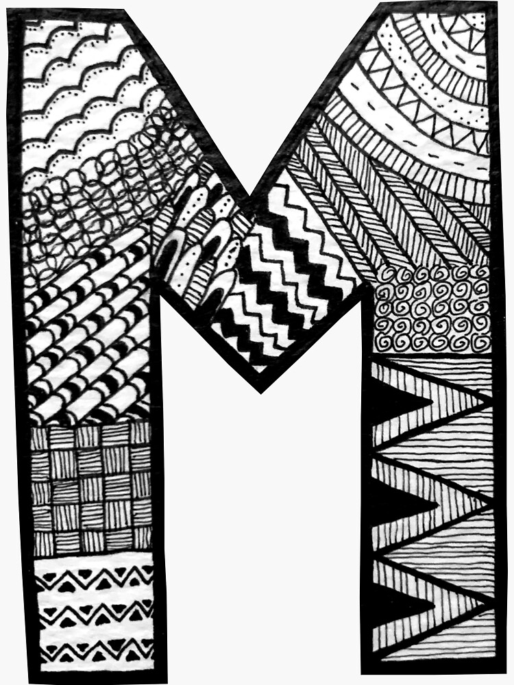 "Zentangle Letter M" Sticker for Sale by jsh-designs | Redbubble