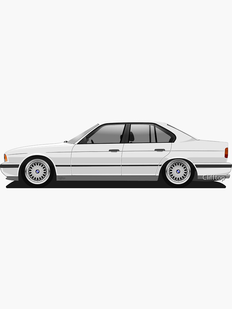 "The Five in White - E34" Sticker by Clifftop | Redbubble