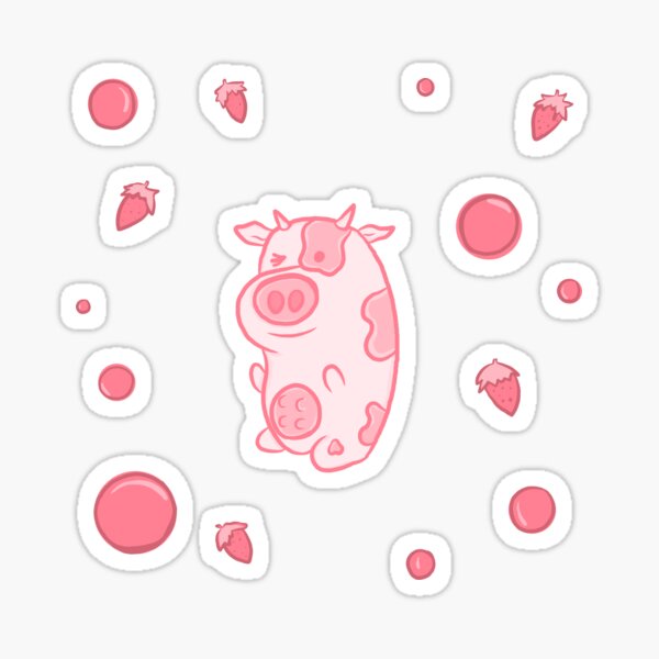 "Strawberry Milkshake Cow Doodle" Sticker by RoserinArt | Redbubble