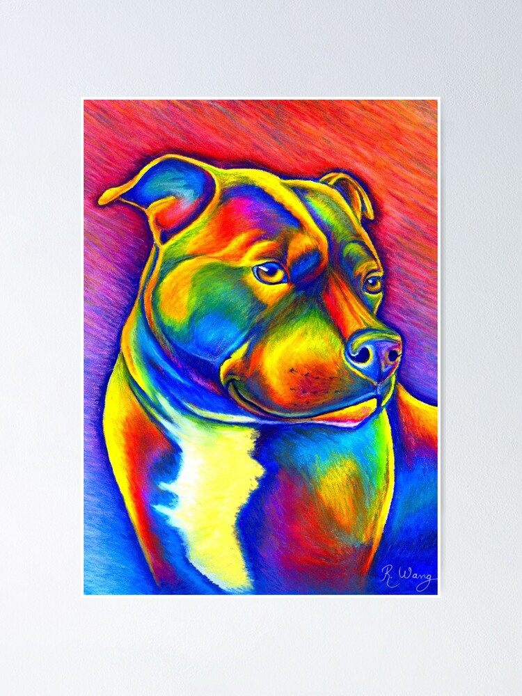 "Psychedelic Rainbow Staffie" Poster for Sale by Rebecca Wang | Redbubble