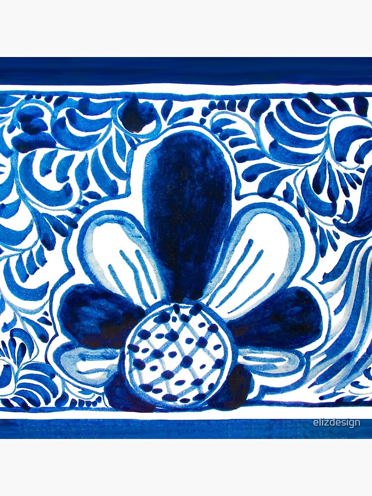 "Blue and White Mexican Talavera Style - Vibrant Bright Blue Mexico ...