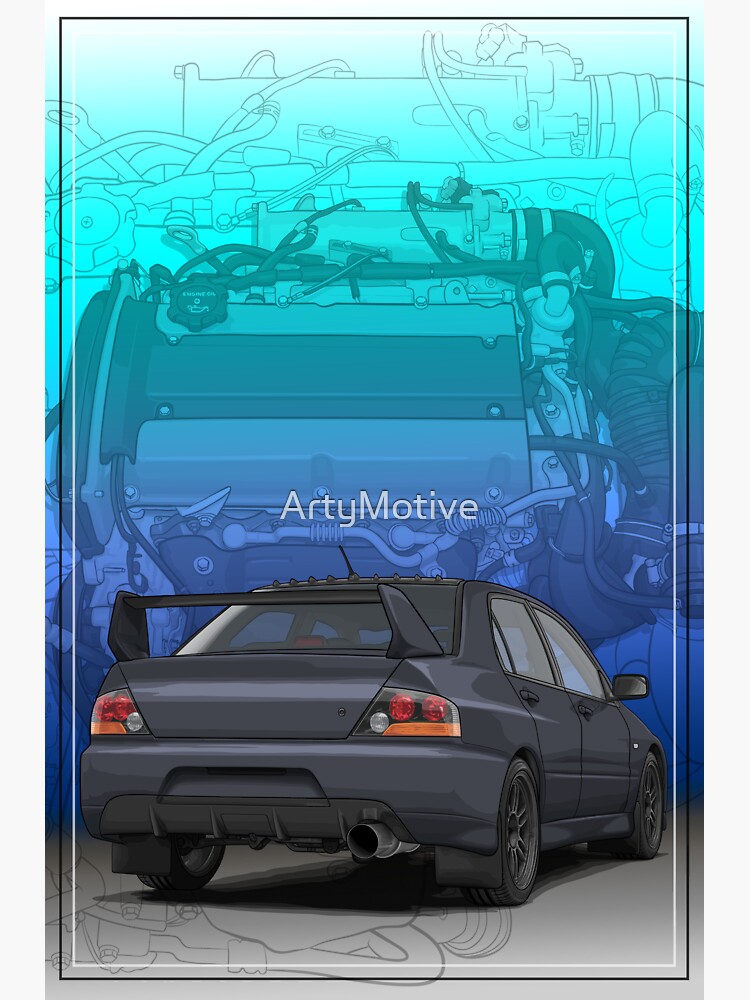 "Evo 9 with 4G63 engine background (Grey)" Sticker for Sale by ...