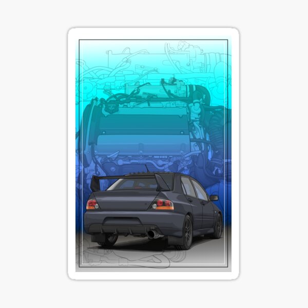 "Evo 9 with 4G63 engine background (Grey)" Sticker for Sale by ...