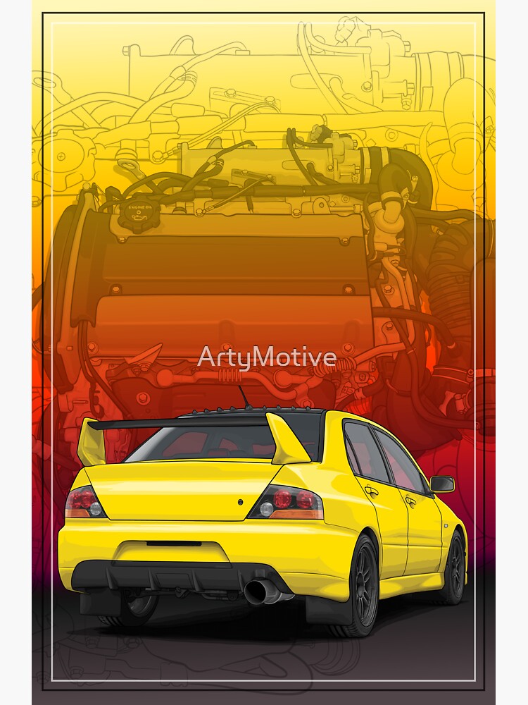 "Evo 9 with 4G63 engine background (Yellow)" Sticker for Sale by ...