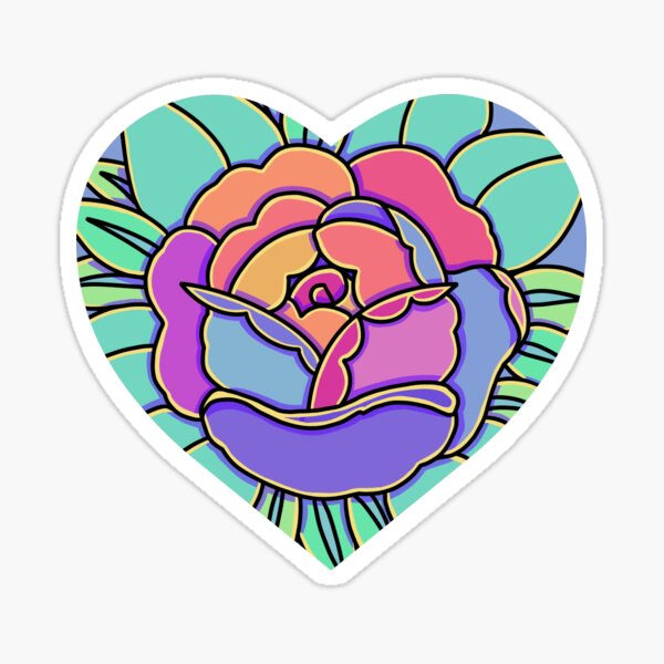 "Rainbow pastel heart-shaped rose" Sticker by VacantEyes | Redbubble