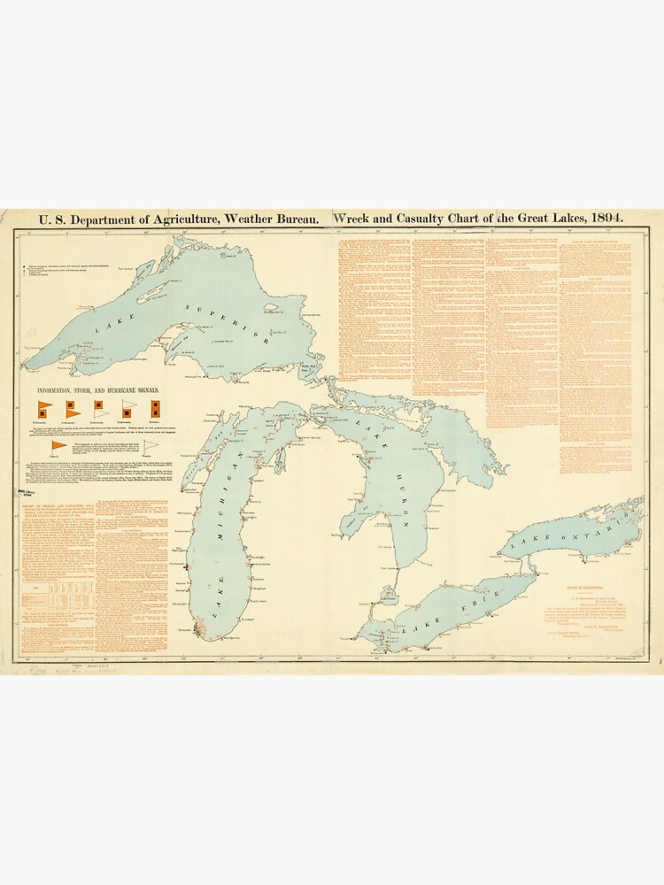 "Vintage Great Lakes Shipwreck Map (1894)" Poster for Sale by ...