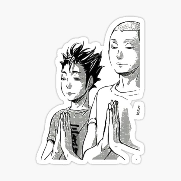 "Nishinoya and Tanaka Praying Manga Meme Sticker" Sticker for Sale by ...