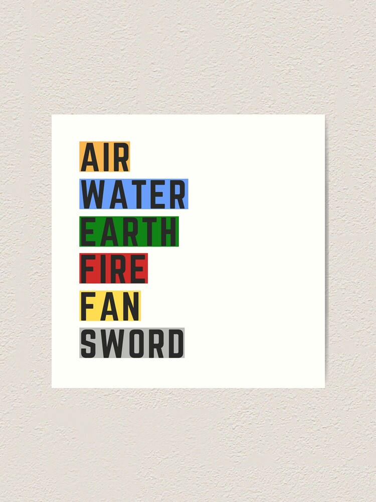 "ATLA, Air Water Earth Fire Fan Sword" Art Print for Sale by rmpod ...