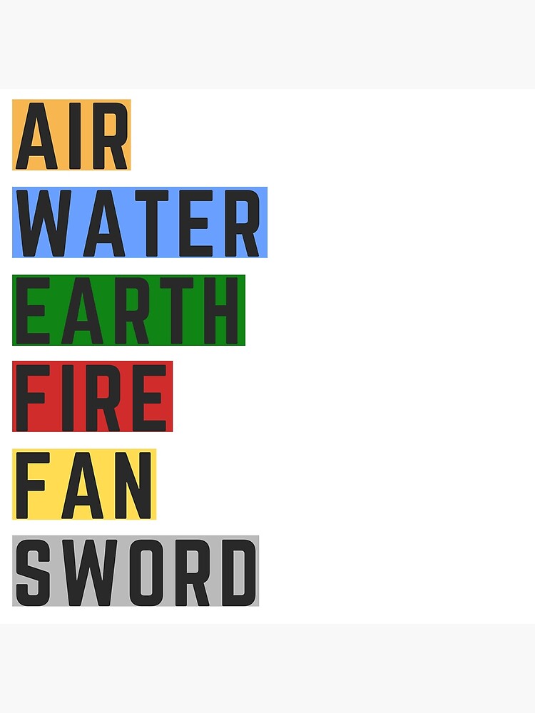 "ATLA, Air Water Earth Fire Fan Sword" Art Print for Sale by rmpod ...