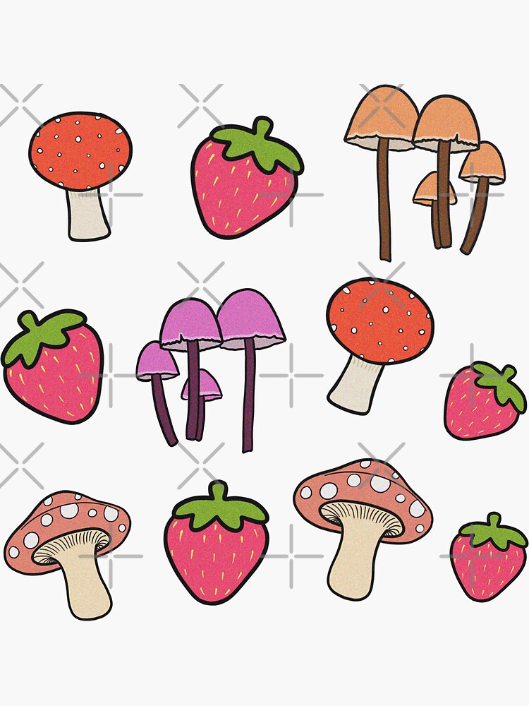 "cottagecore mushrooms and strawberries sticker pack" Sticker by ...