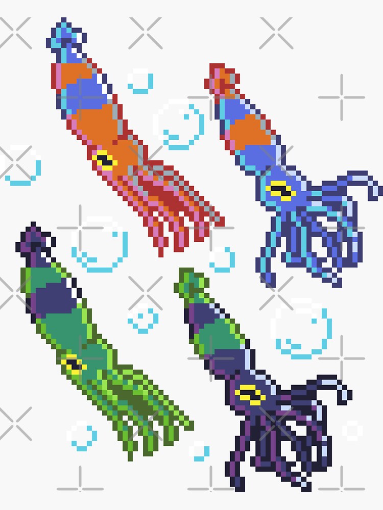 "Pixel Squid" Sticker for Sale by RayneGallows | Redbubble