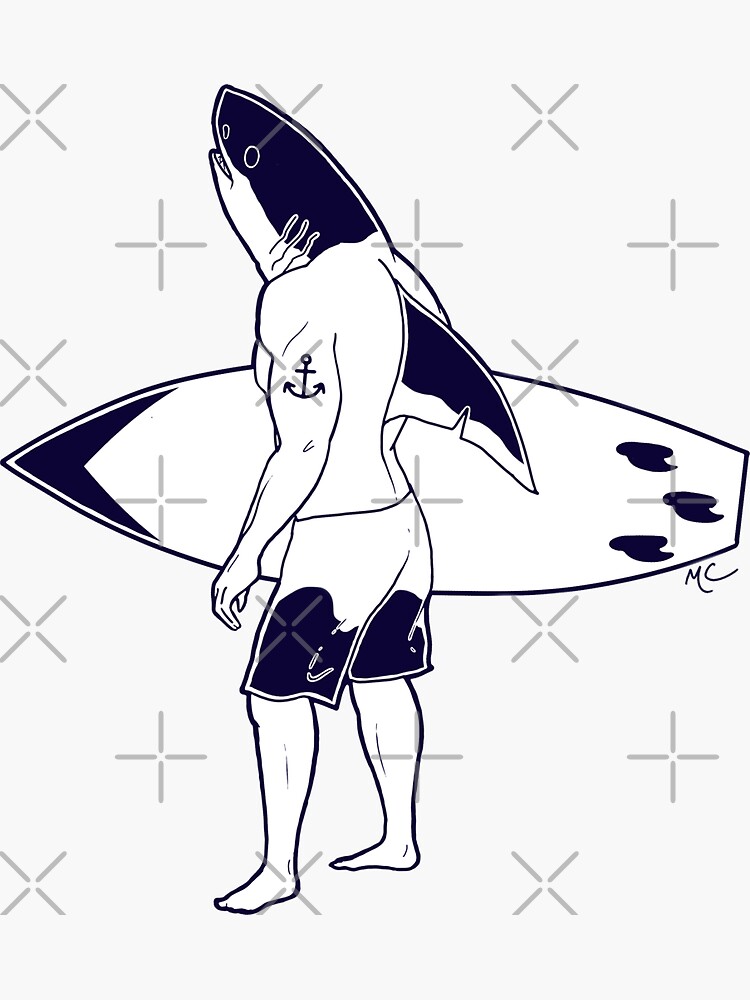 "Surfer Sharkboy - B&W" Sticker by DearMariaPTV | Redbubble